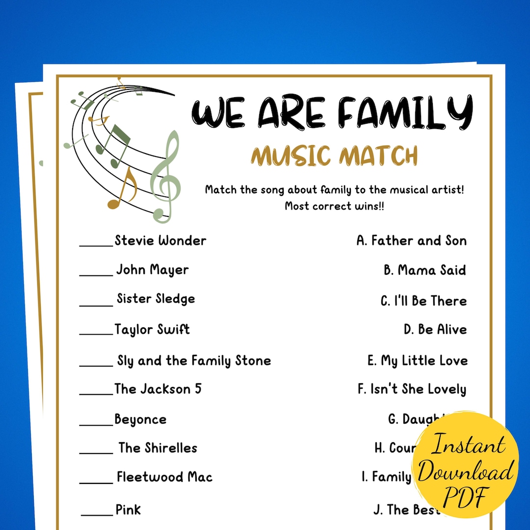 Family Reunion MUSIC MATCH Game: Printable Party Activity (PDF) - Etsy