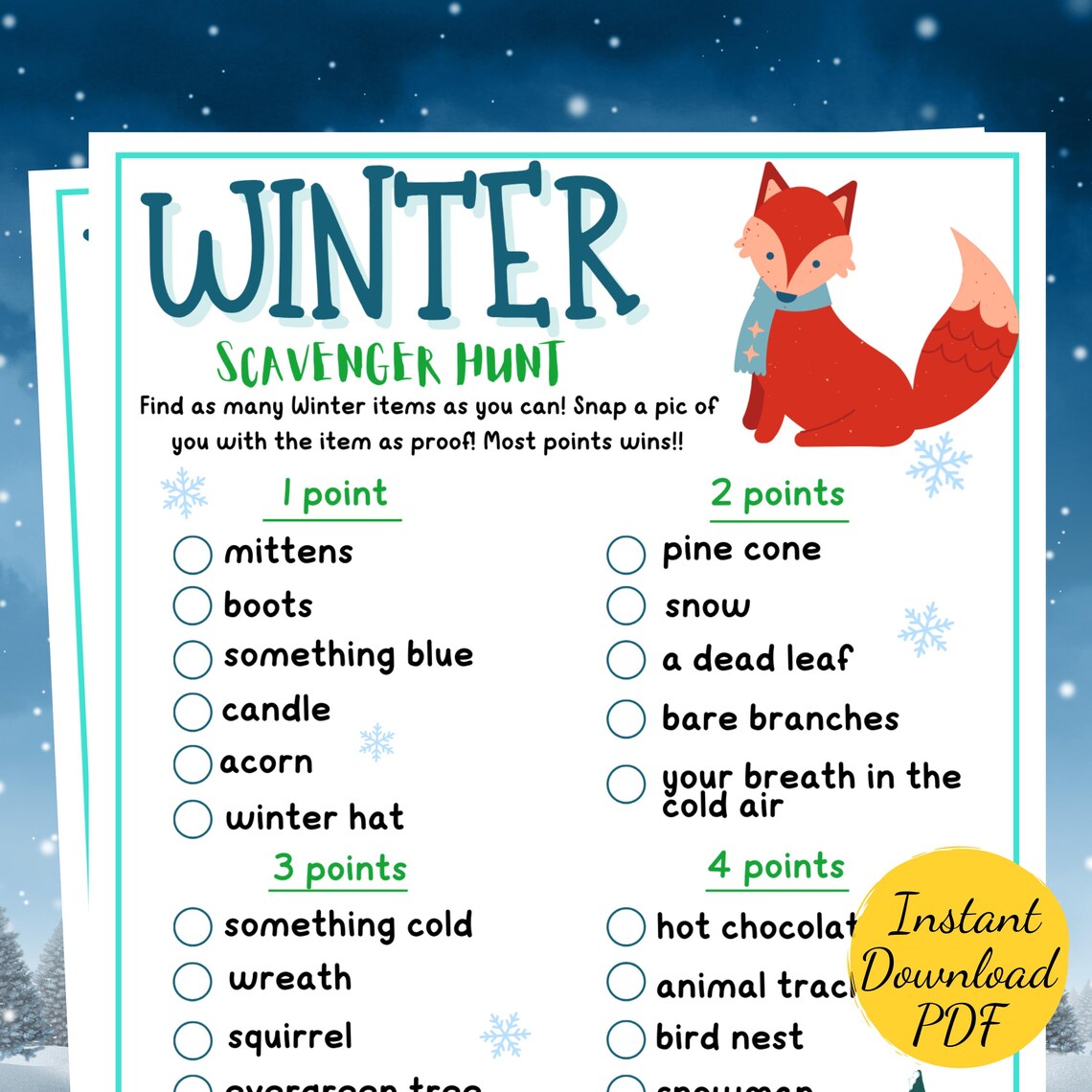 Winter SCAVENGER HUNT Game - Printable Winter Season Party Game ...