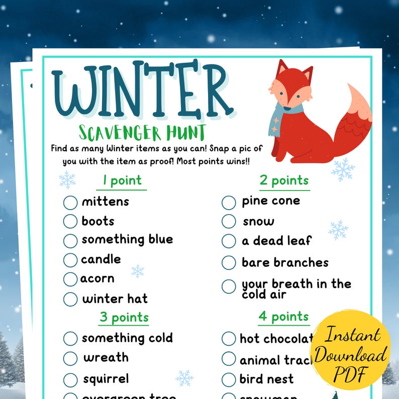 Winter SCAVENGER HUNT Game: Family Snow Day Activity (printable PDF) - Etsy