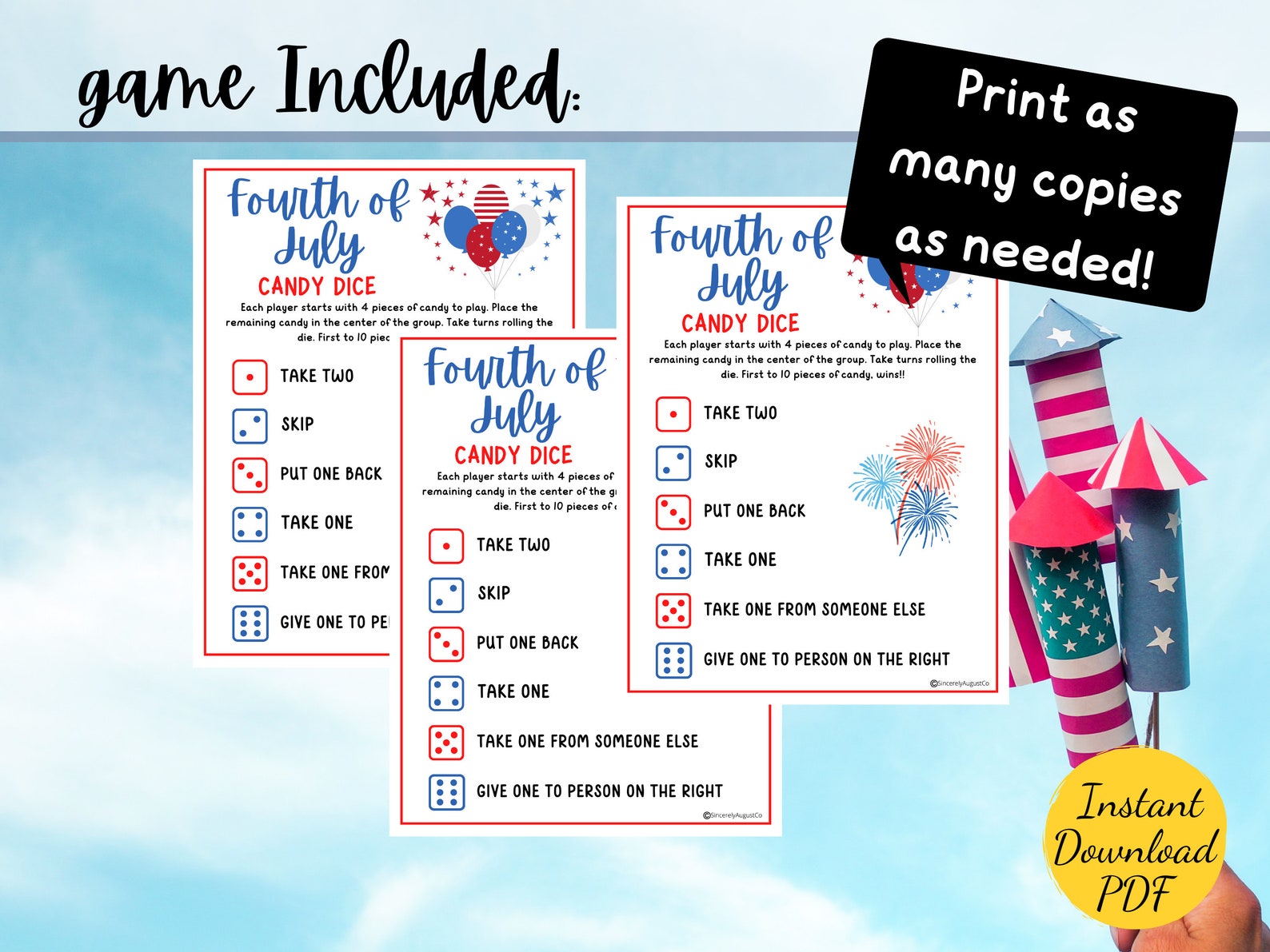 Fourth of July CANDY DICE Game July 4th Party Game Printable July 4th ...