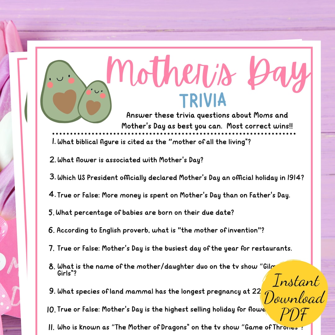 Mothers Day TRIVIA Game - Mothers Day Party Game - Printable Mothers ...