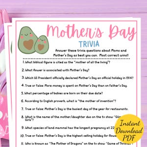 Mothers Day TRIVIA Game - Mothers Day Party Game - Printable Mothers ...