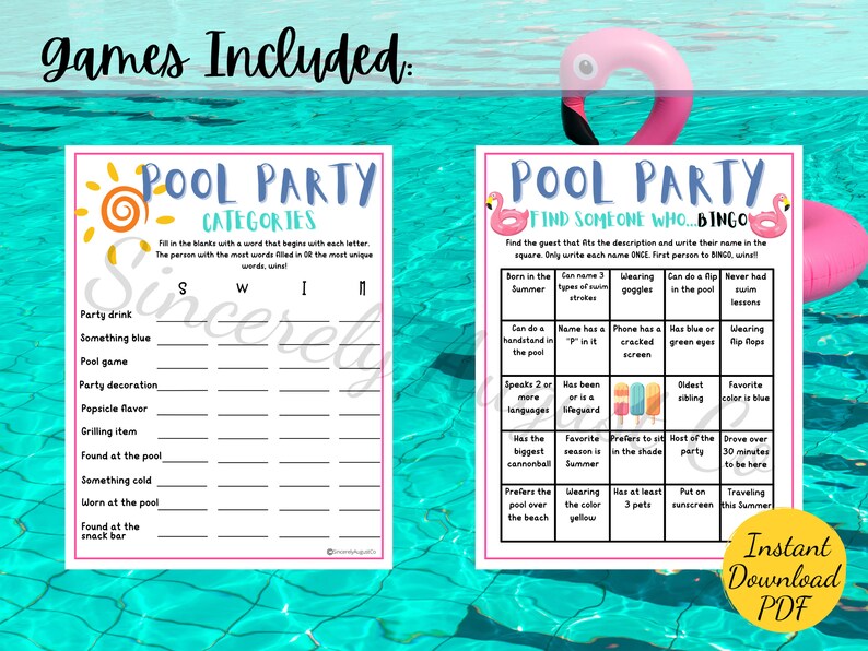 POOL Party GAME BUNDLE - 5 Printable Pool Party Games - Fun Pool Party ...