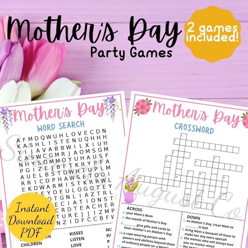 Mothers Day WORD SEARCH - Mothers Day CROSSWORD - Mothers Day Party ...