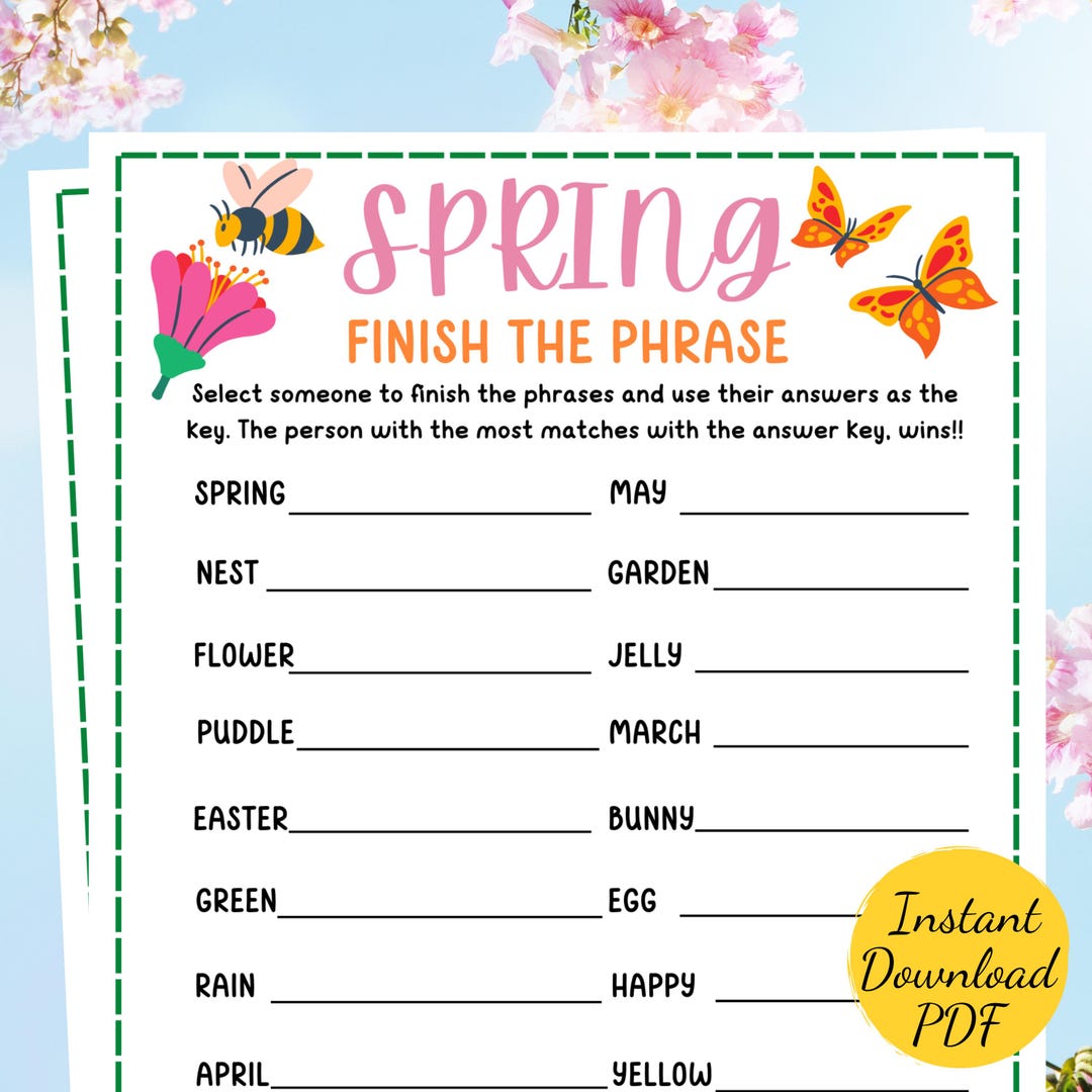 Spring FINISH the PHRASE Game: Printable Party Activity (PDF) - Etsy