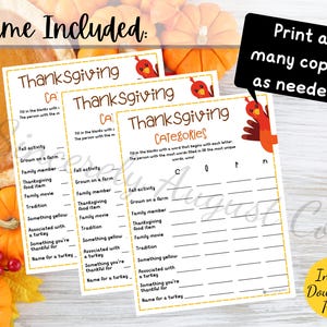 Thanksgiving CATEGORIES - Printable Thanksgiving Party Game ...