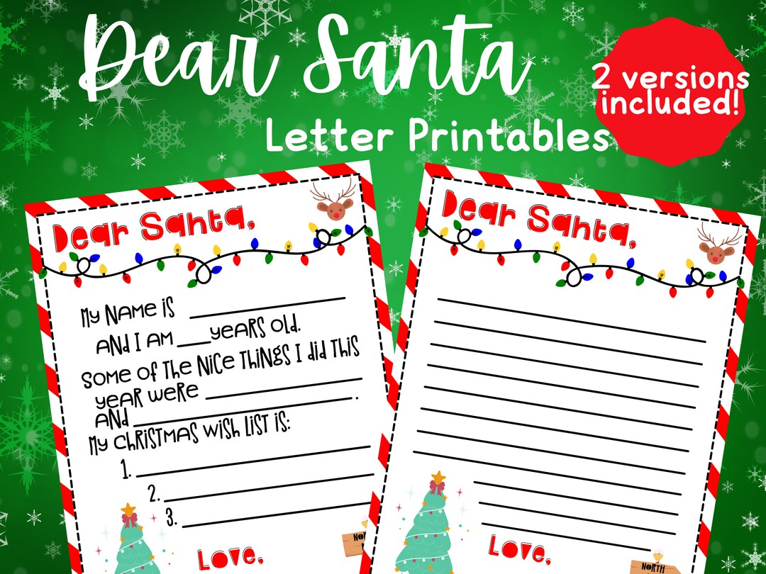 Dear Santa Letters Printable Letters to Santa Santa Letter - Etsy