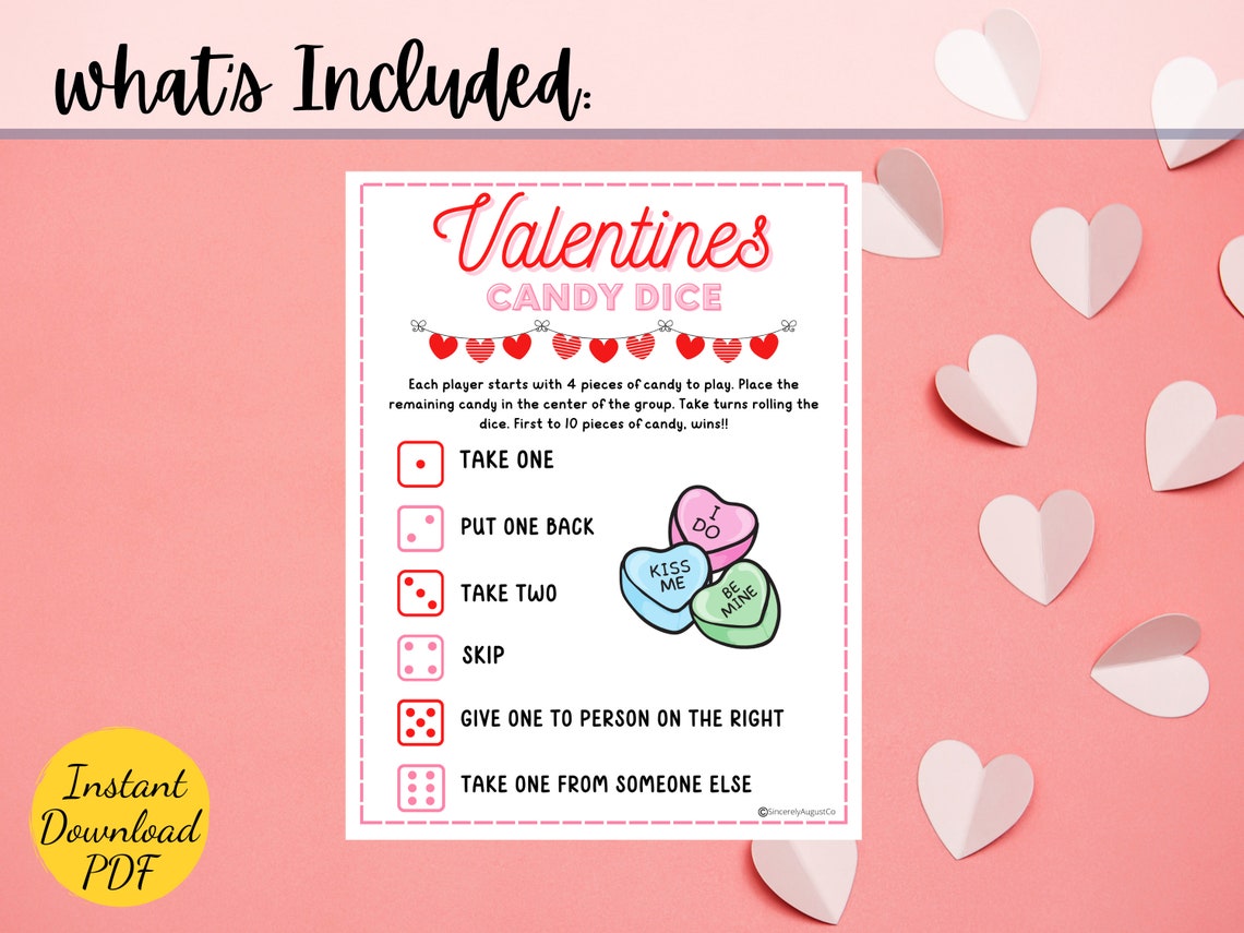 Valentines Day CANDY DICE Game Valentines Day Party Game Printable ...