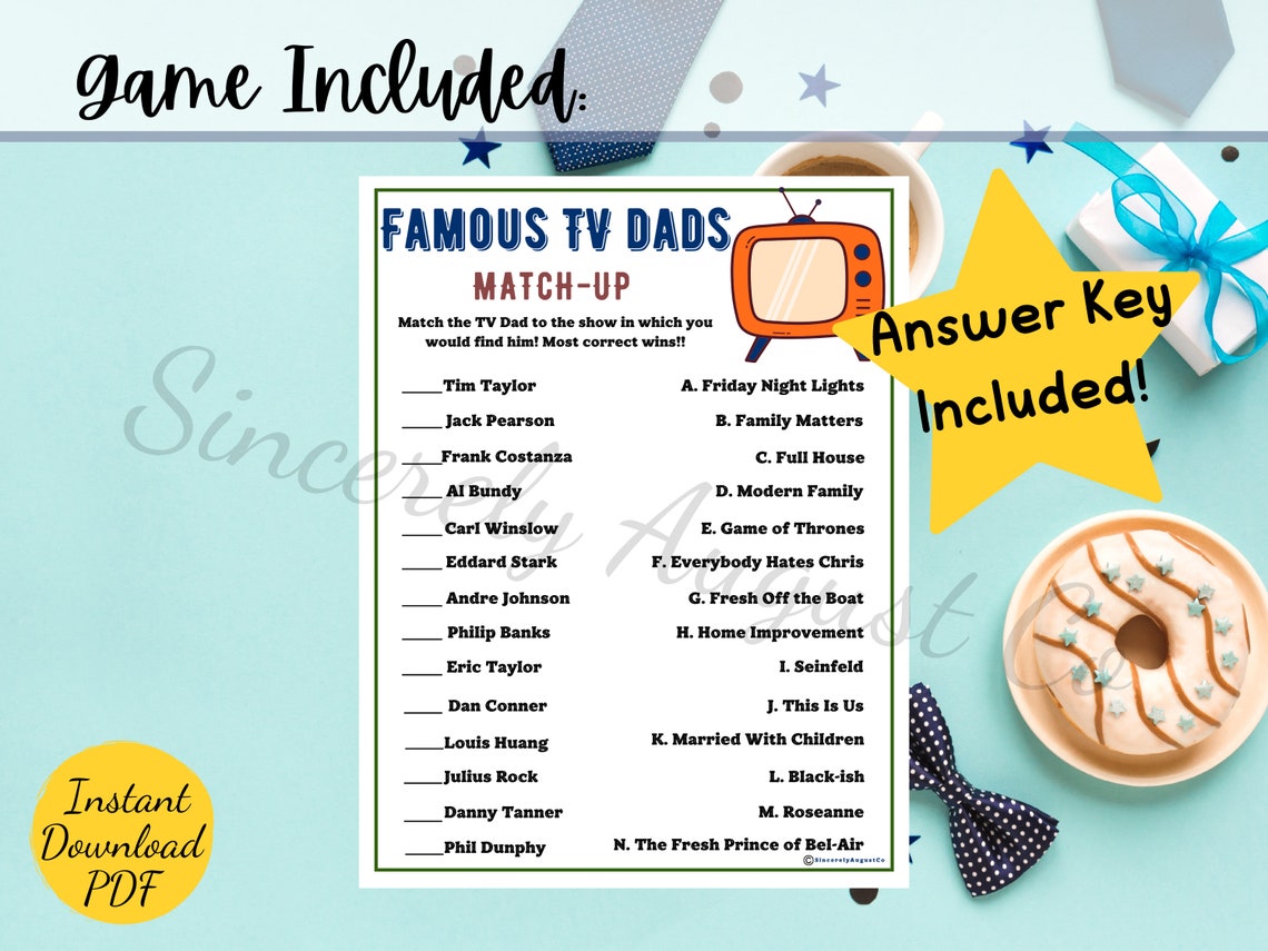 FAMOUS TV DADS Fathers Day Match - Fathers Day Party Game - Printable ...