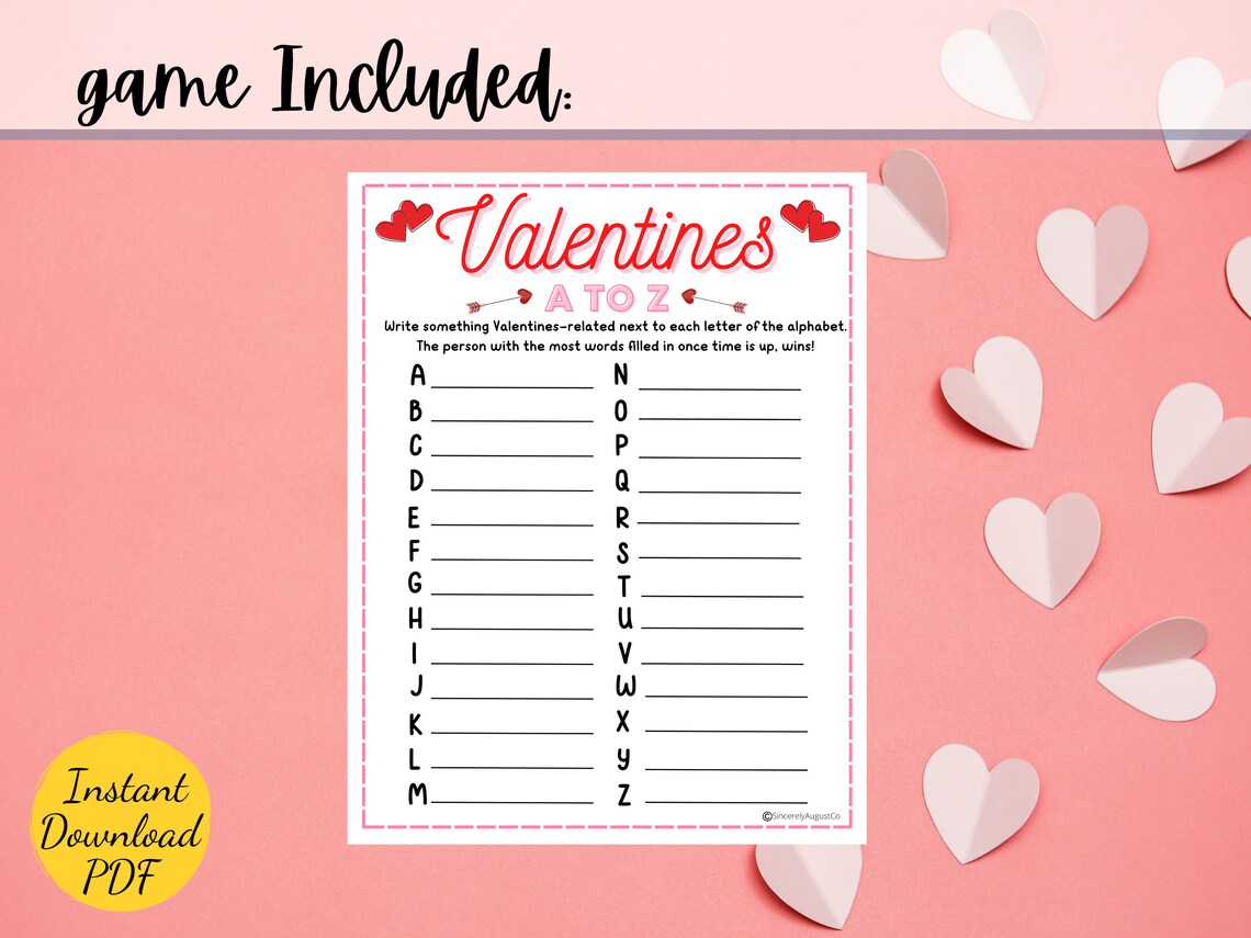 A TO Z Valentines Day Game Valentines Day Party Game Printable ...