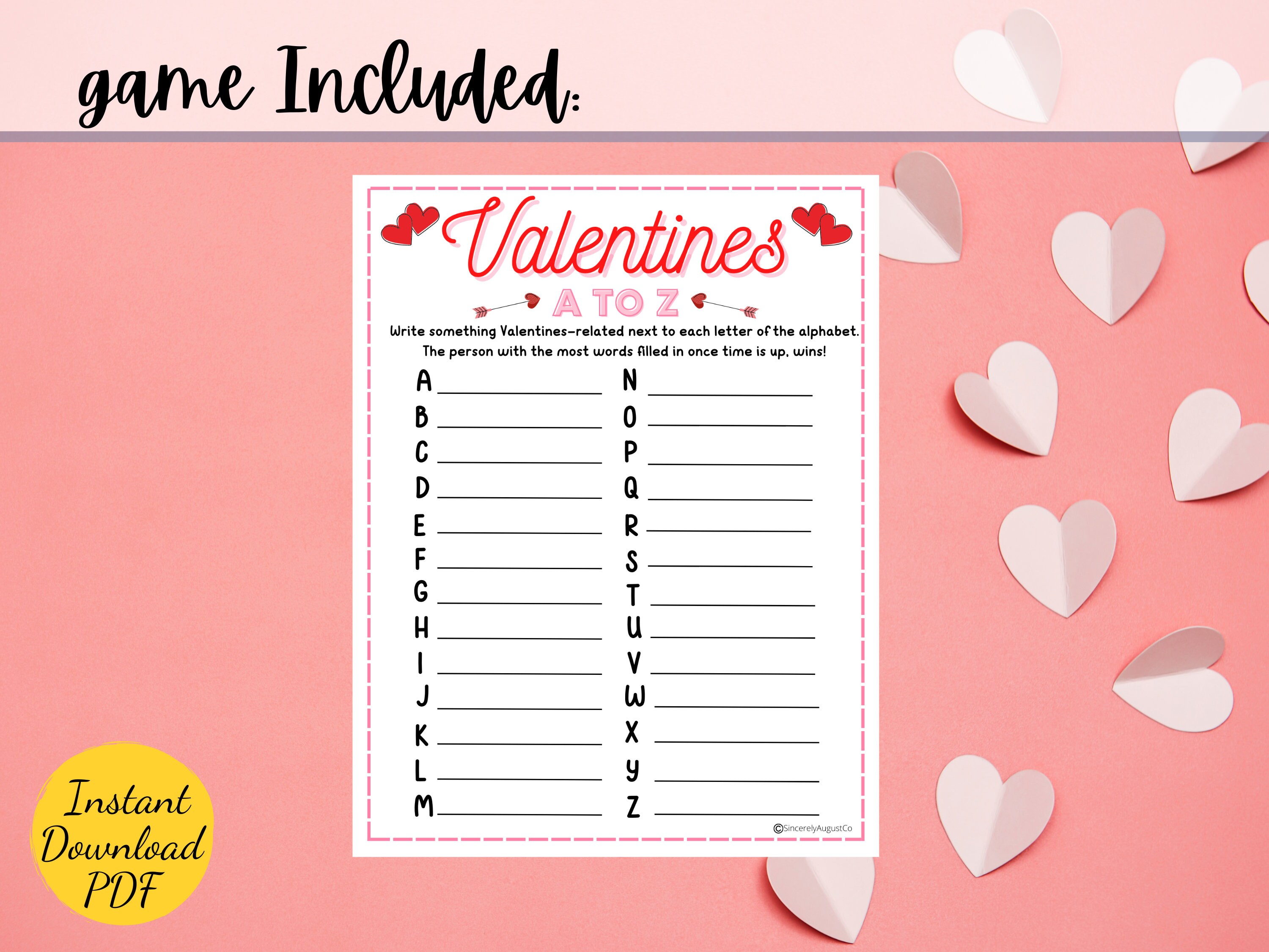 A TO Z Valentines Day Game Valentines Day Party Game Printable ...