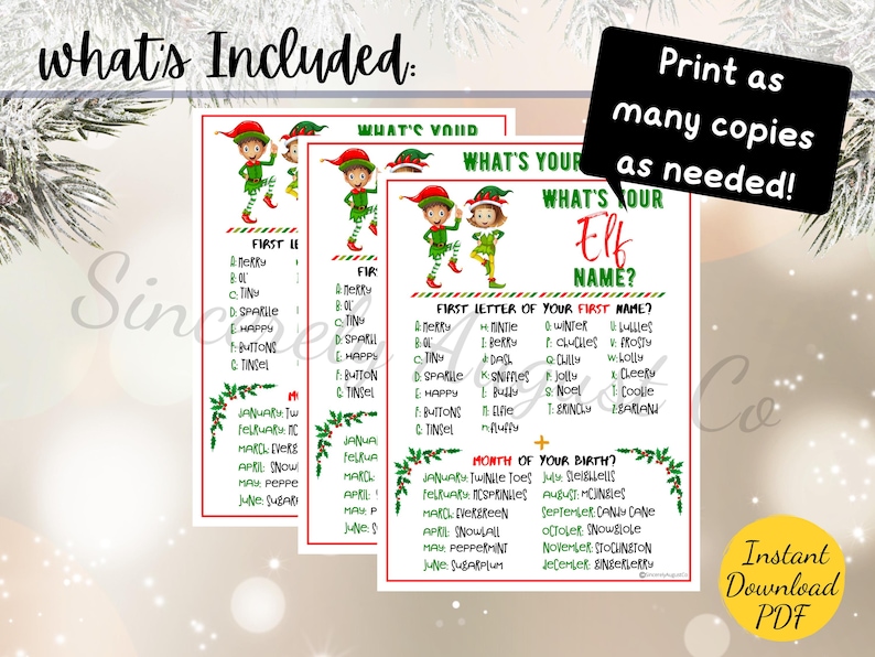 What's Your ELF NAME Game: Christmas Party Printable (PDF) - Etsy