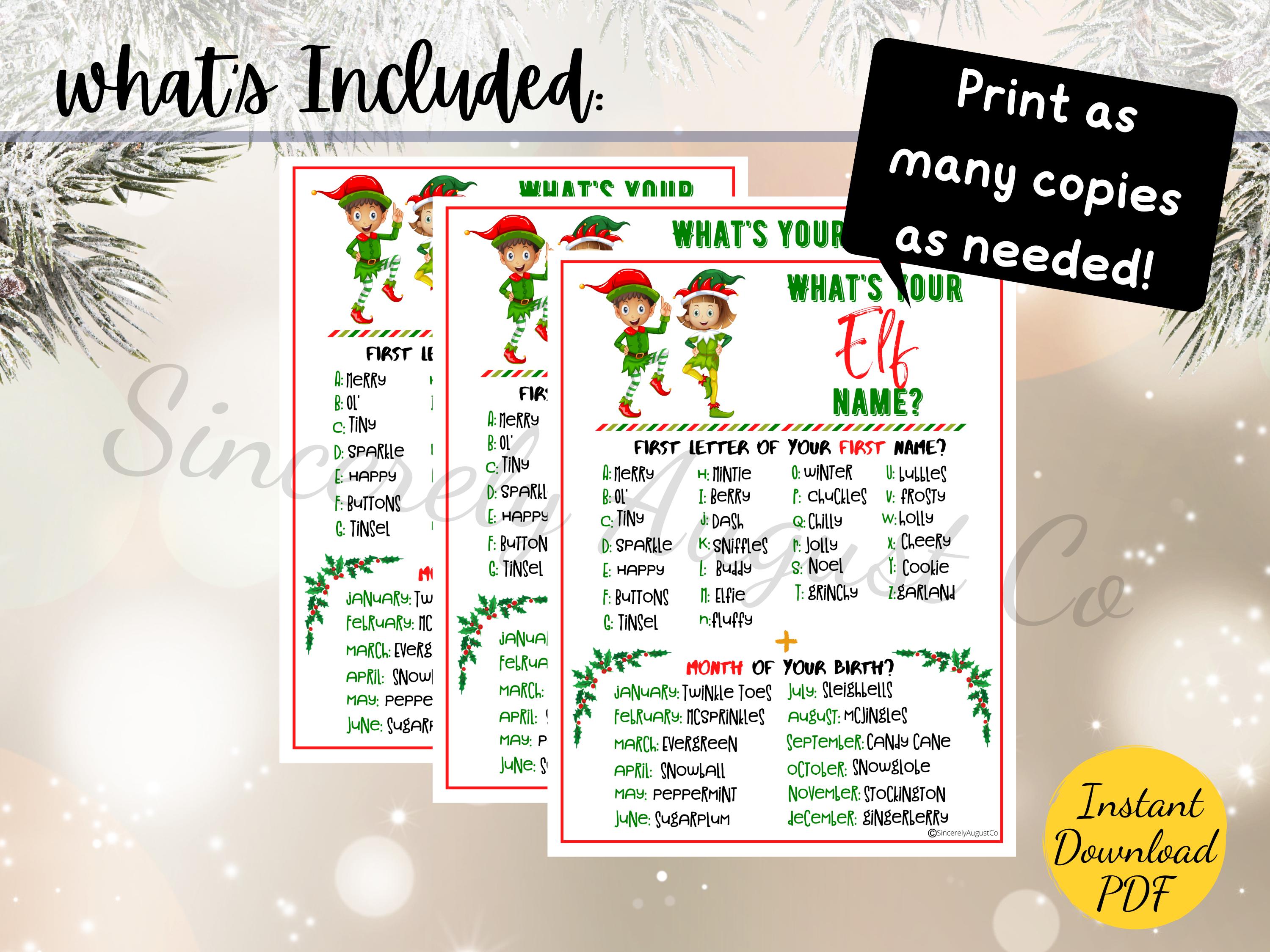 What's Your ELF NAME Game: Christmas Party Printable (PDF) - Etsy