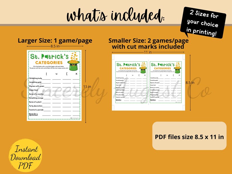 St. Patrick's Day CATEGORIES Game: Printable Party Activity (PDF) - Etsy