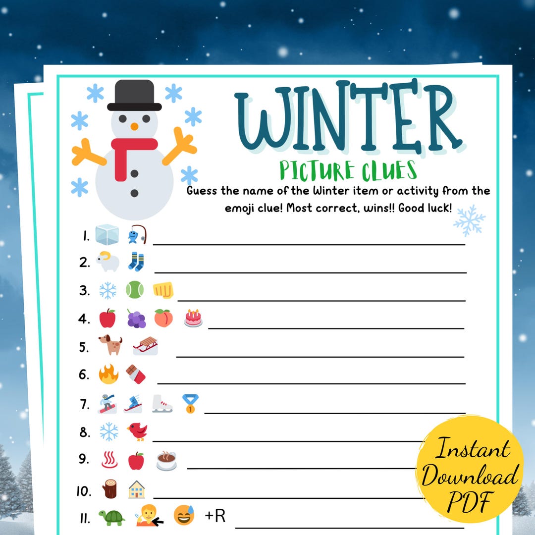 Winter PICTURE CLUES Guessing Game - Printable Winter Season Party Game ...