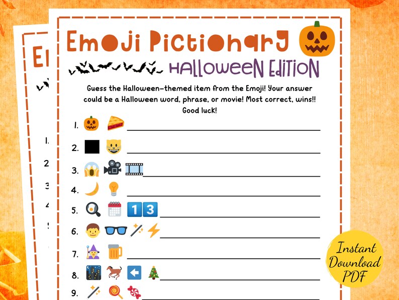 Halloween EMOJI PICTIONARY Game Printable Halloween Party - Etsy