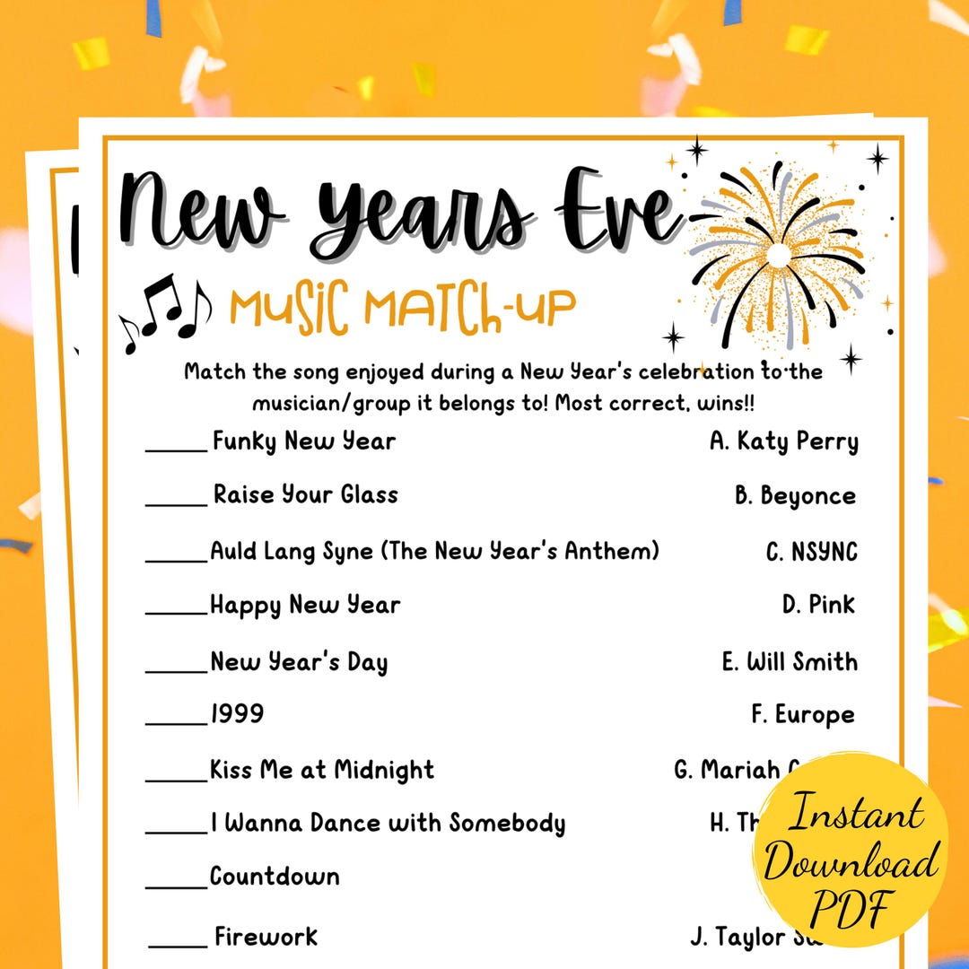 New Years Eve MUSIC MATCH Game - New Years Eve Party Game - Printable ...