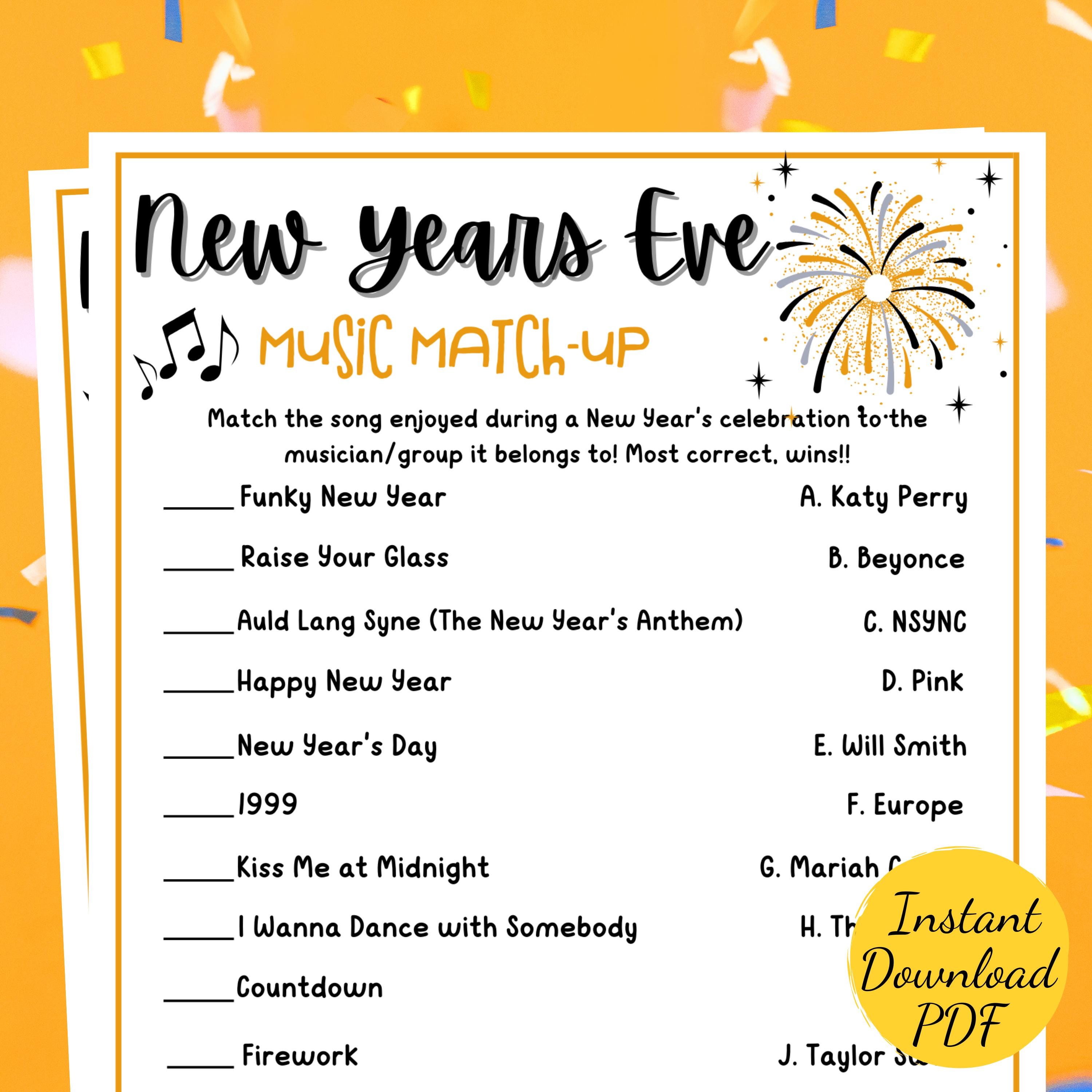 New Years Eve MUSIC MATCH Game - New Years Eve Party Game - Printable ...