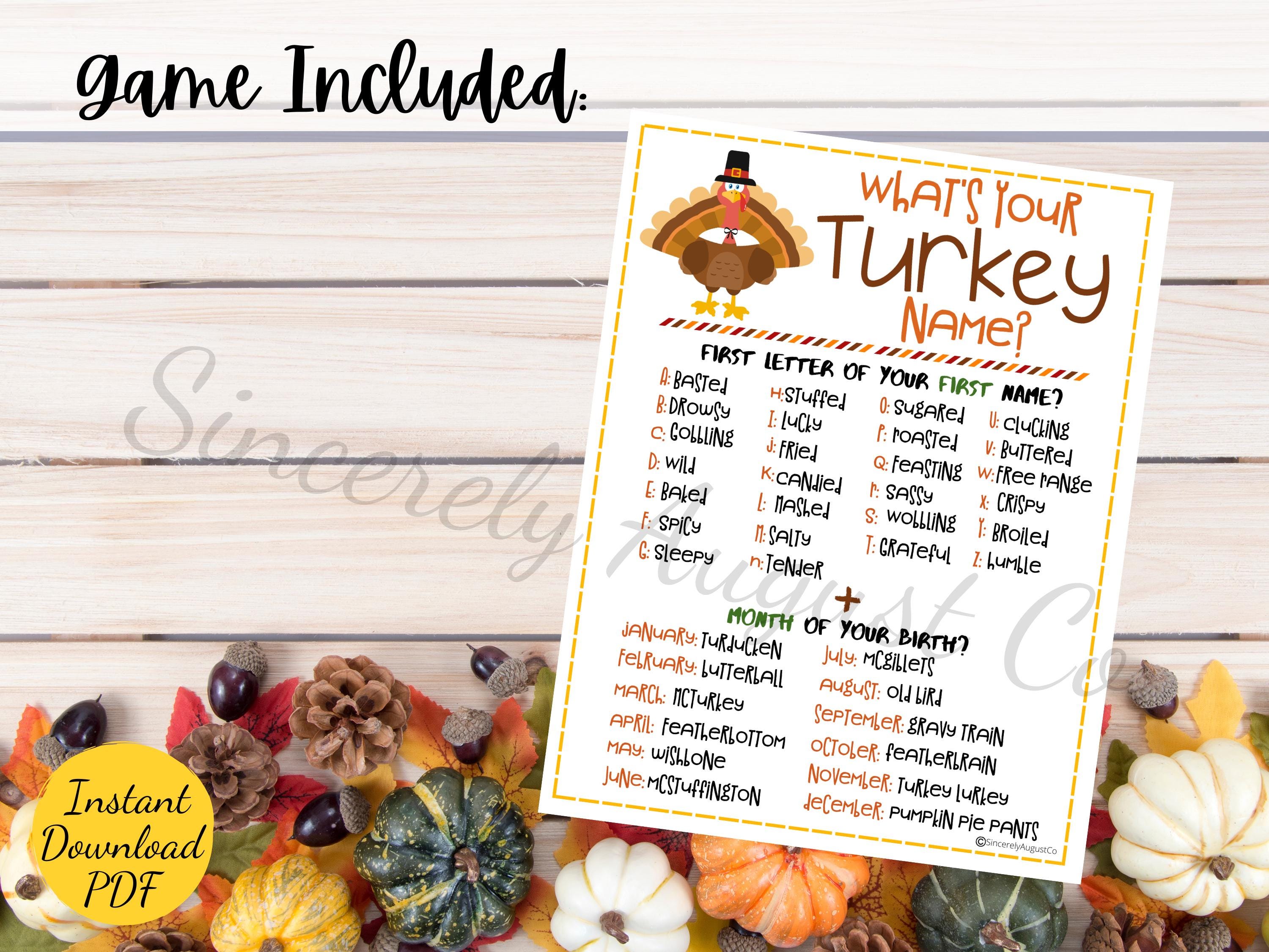 TURKEY NAME Game: Thanksgiving Party Activity (printable PDF) - Etsy