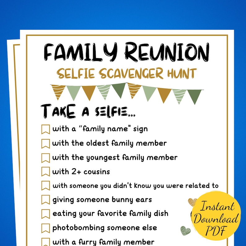 Family Reunion SELFIE SCAVENGER HUNT Game (printable) - Etsy