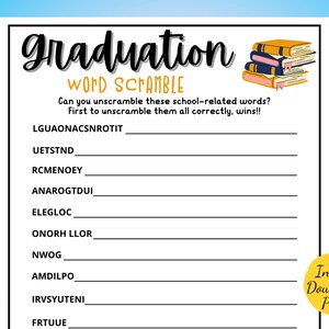 Graduation WORD SCRAMBLE Graduation Party Game High School Graduation ...