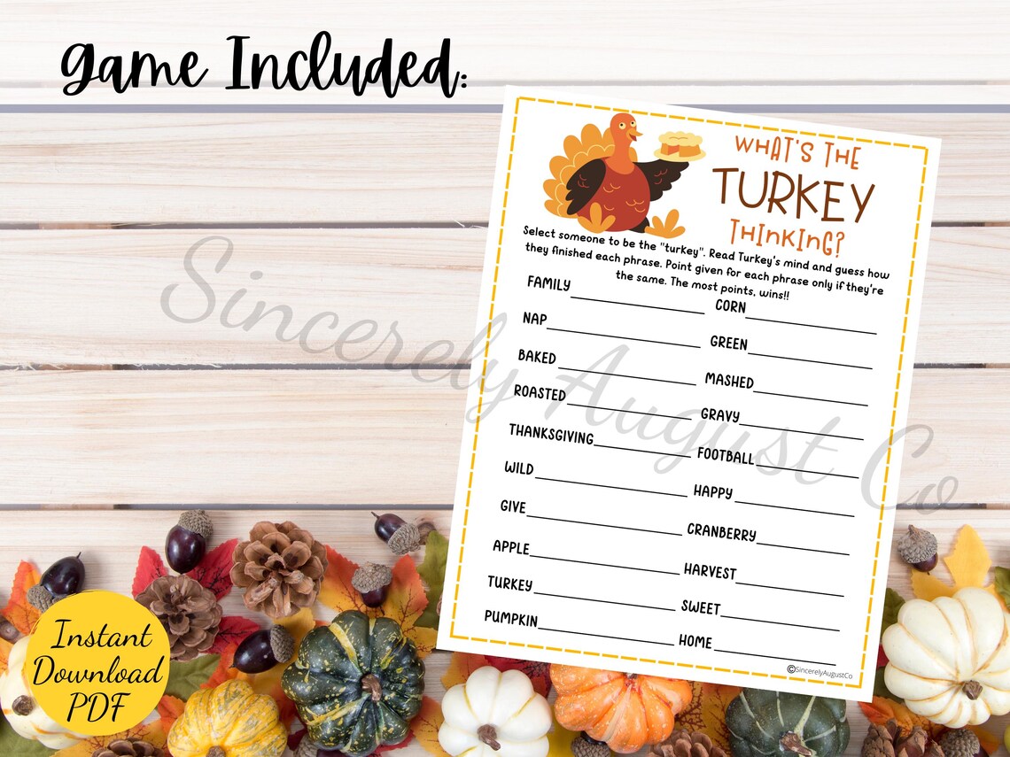 WHAT'S the TURKEY THINKING Thanksgiving Party Game Printable ...