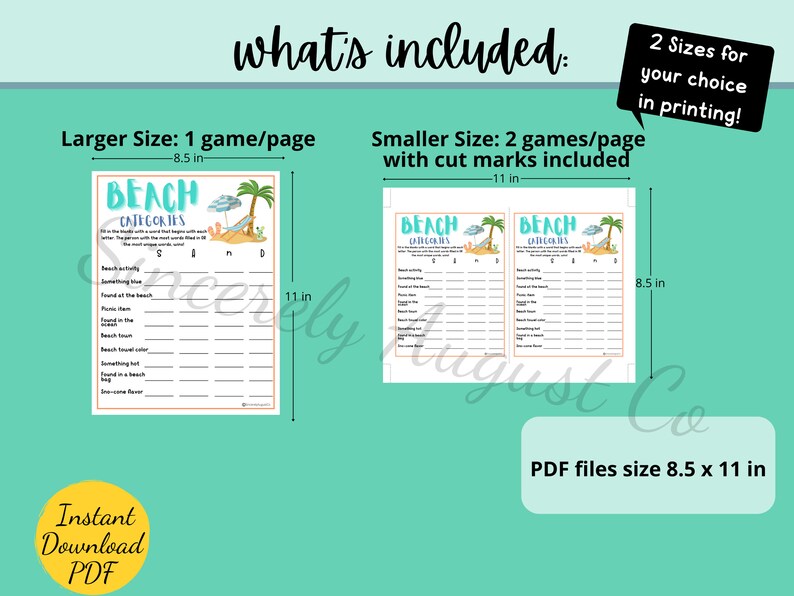 Beach CATEGORIES Game - Printable Beach Day Party Game - Beach ...