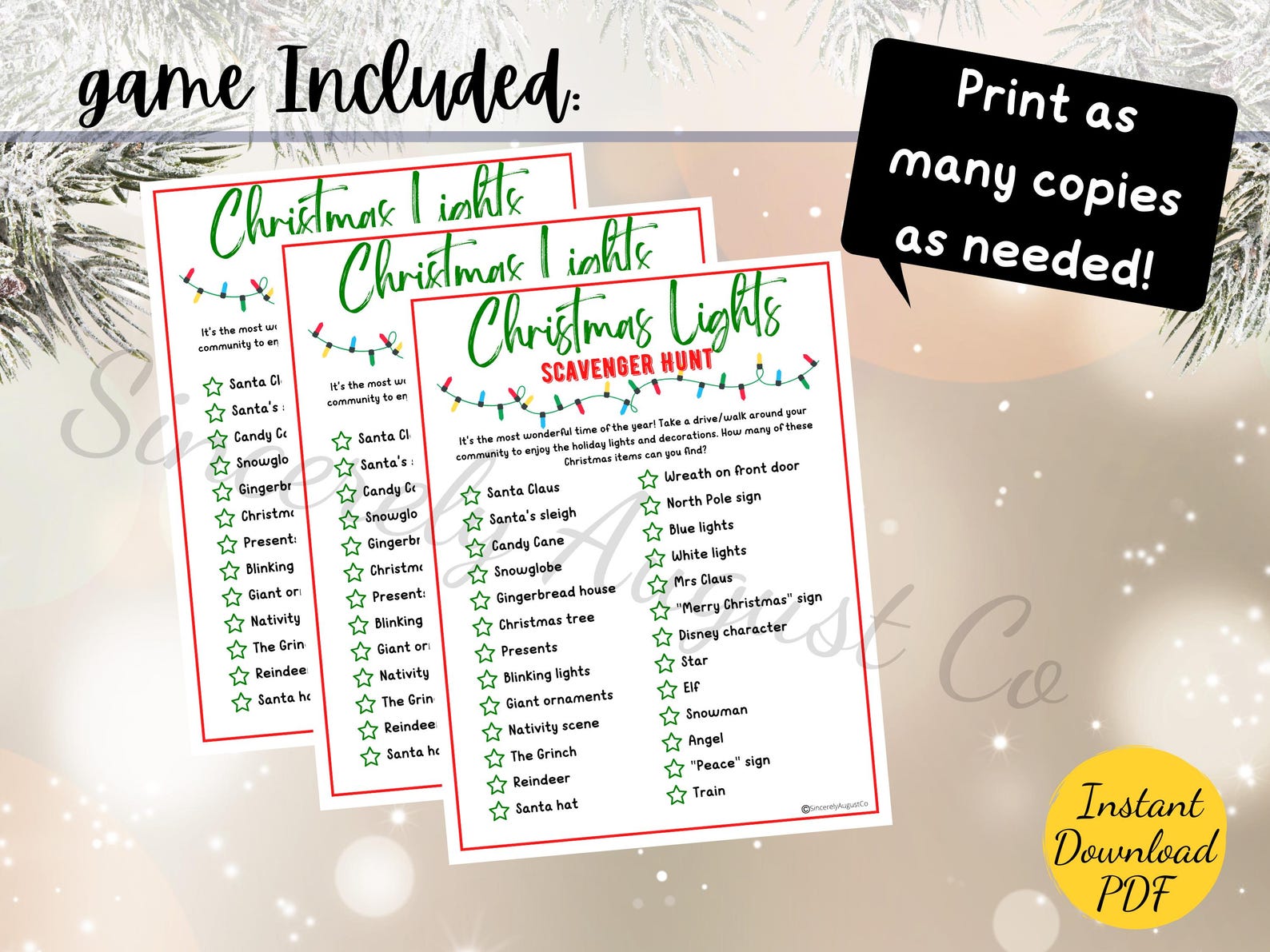 Christmas LIGHTS SCAVENGER HUNT Game: Holiday Activity (printable) - Etsy
