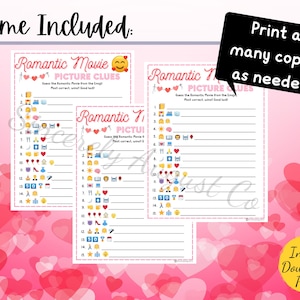 Romantic Movie PICTURE CLUES Game - Valentines Day Party Game ...