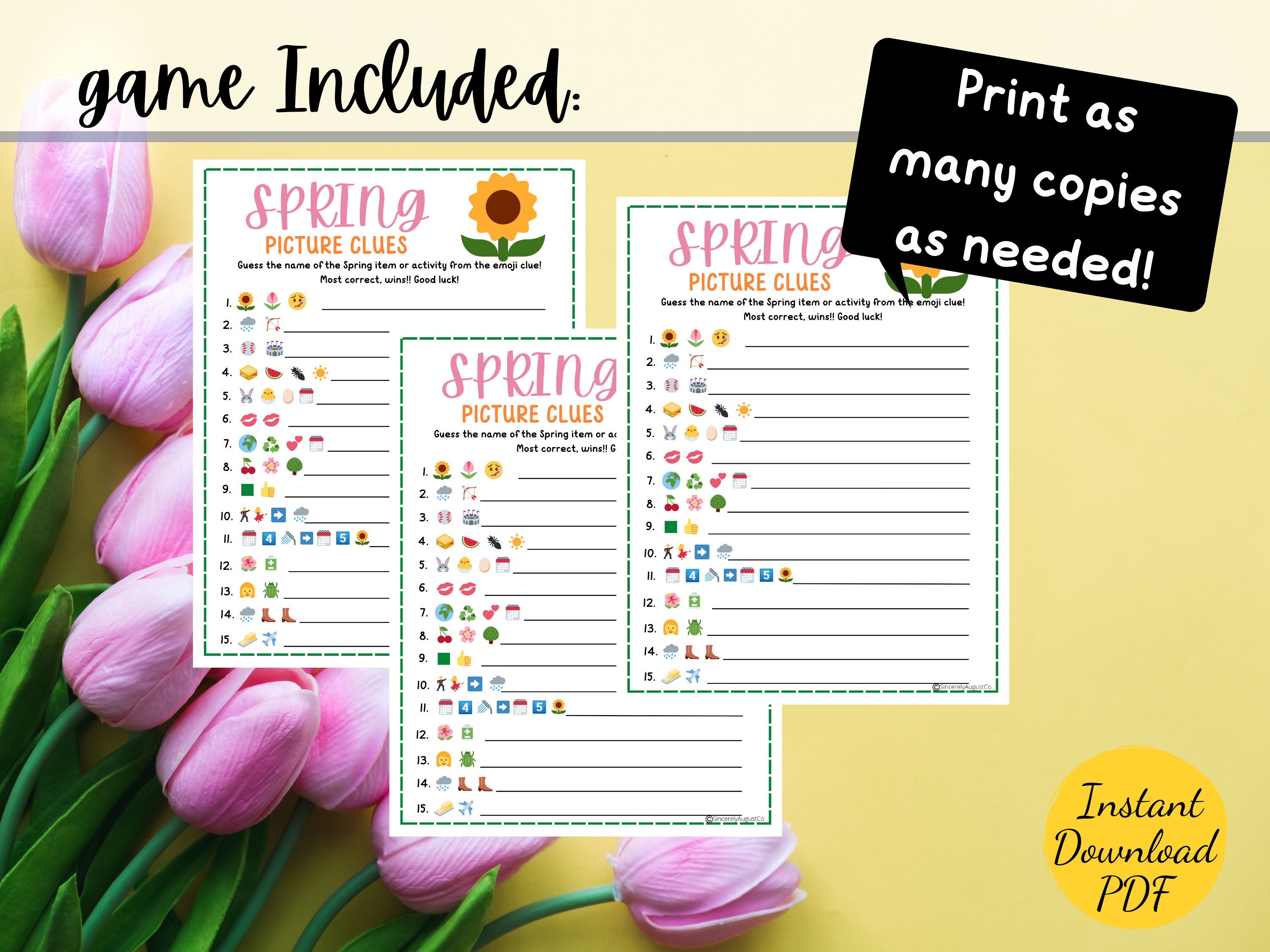 Spring PICTURE CLUES Guessing Game Printable Spring Season Party Game ...