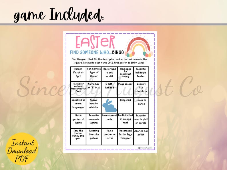 Easter Find the Guest BINGO - Easter BINGO Game - Easter Party Game ...