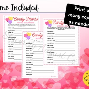 Candy Hearts WORD SCRAMBLE: Valentine's Day Party Game (printable PDF ...