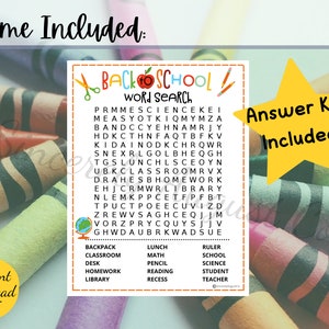 Back to School WORD SEARCH - Back to School Game - First Day of School ...