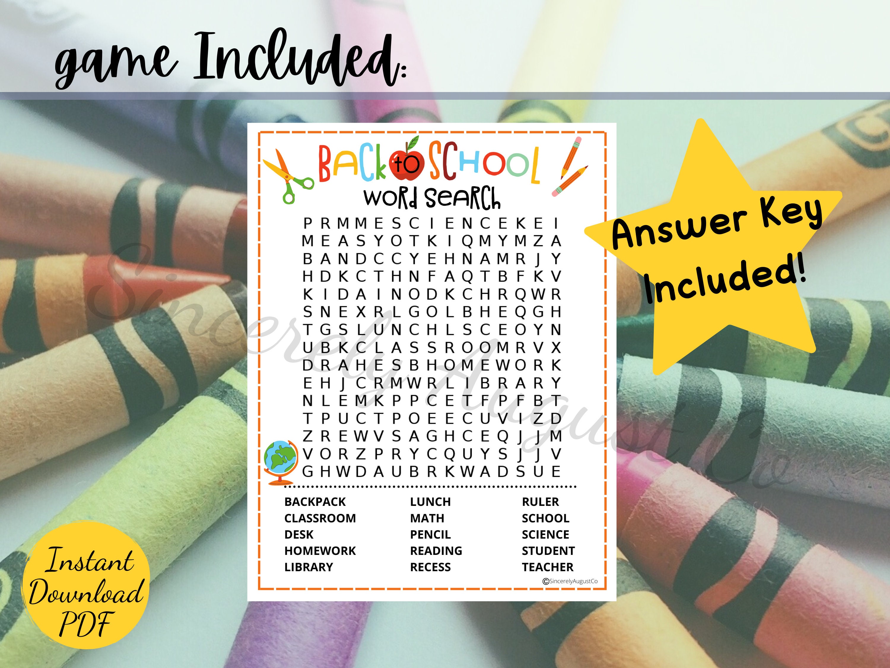 Back to School WORD SEARCH - Back to School Game - First Day of School ...
