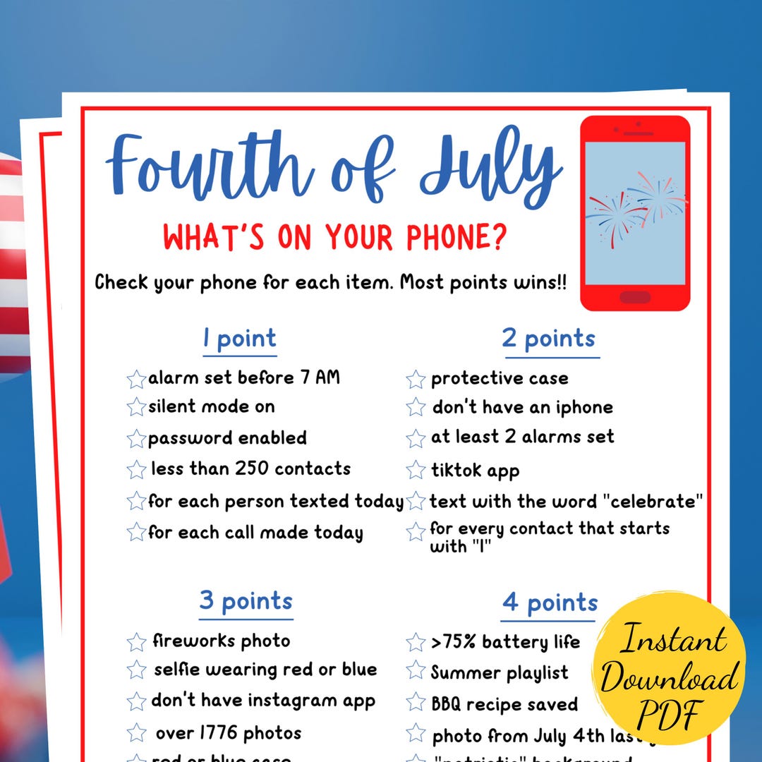 Fourth of July 'what's on Your Phone' Party Game (printable) - Etsy