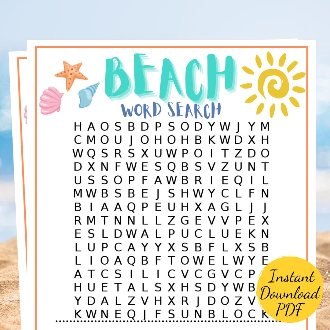 Beach Day WORD SEARCH - Beach Party Game - Printable Beach Day Activity ...