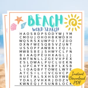 Beach Day WORD SEARCH - Beach Party Game - Printable Beach Day Activity ...