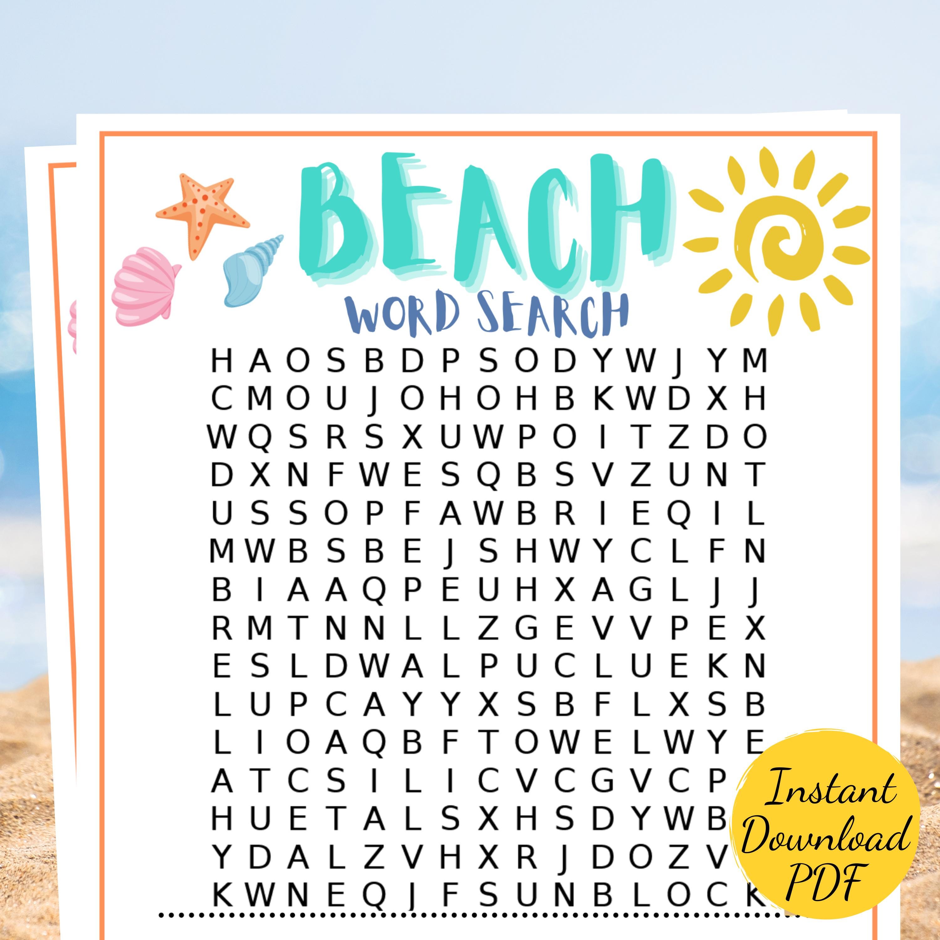 Beach Day WORD SEARCH - Beach Party Game - Printable Beach Day Activity ...