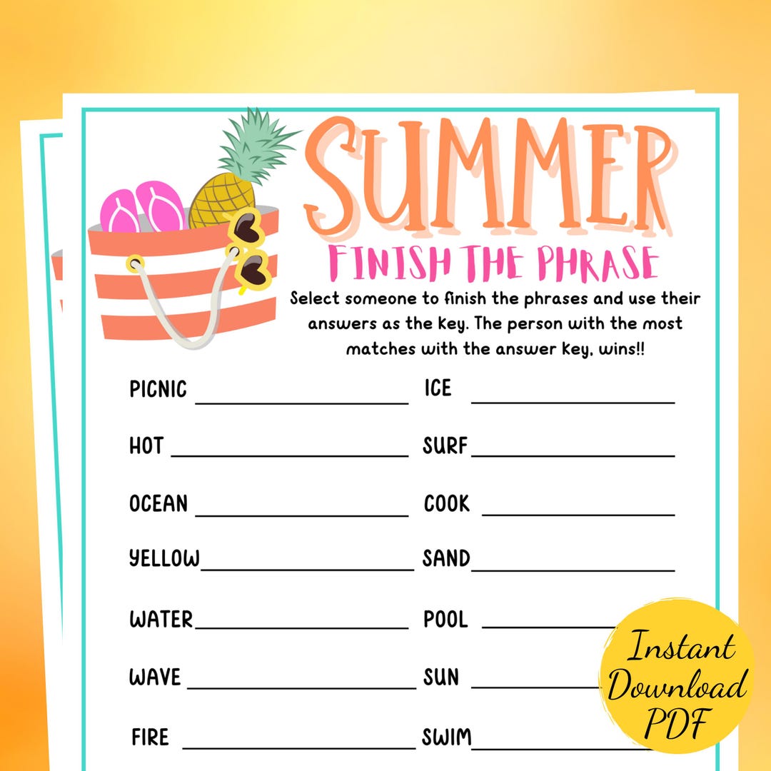 Summer FINISH the PHRASE Game: Printable Party Activity (PDF) - Etsy