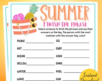 Sunmer Finish the Phrase Game! PRINTABLE Summer Finish the Sentence ...