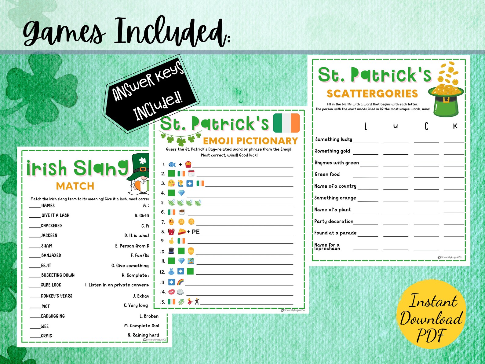 St. Patrick's Day Party Game BUNDLE 5 Game Bundle St. Patricks Day ...
