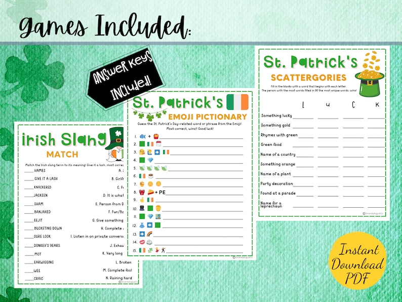 St. Patrick's Day Party Game BUNDLE 5 Game Bundle St. Patricks Day ...