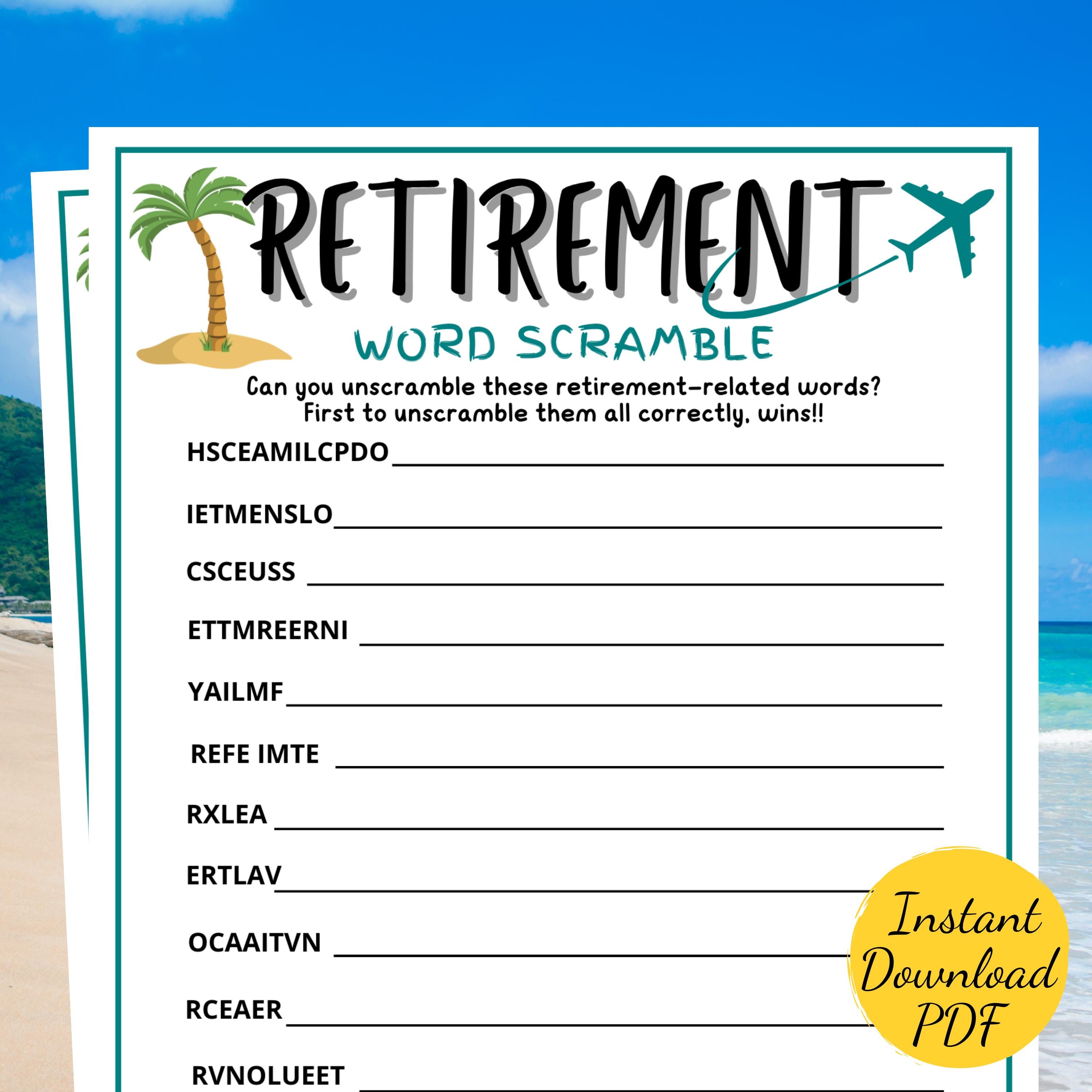 Retirement WORD SCRAMBLE Game - Printable Retirement Party Game - Work ...