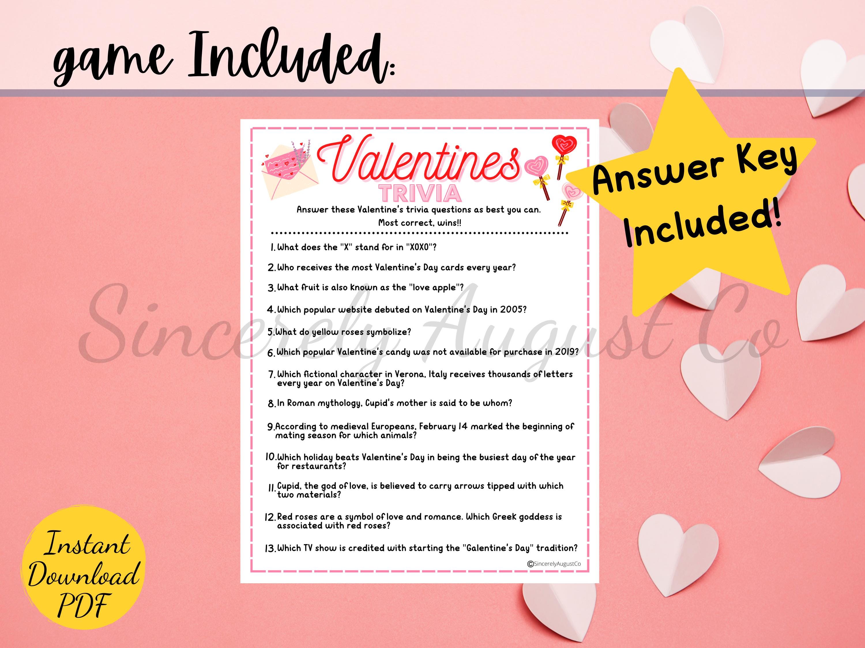 Valentines Day TRIVIA Game - Valentines Day Party Game - Printable ...