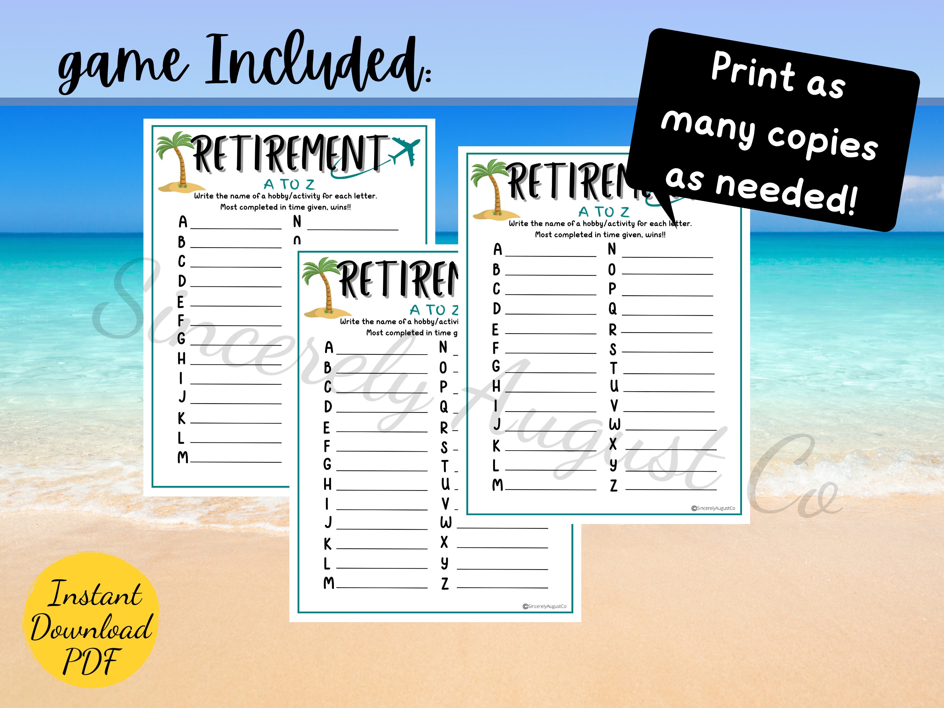 Retirement A TO Z Game - Printable Retirement Party Game - Work Party ...