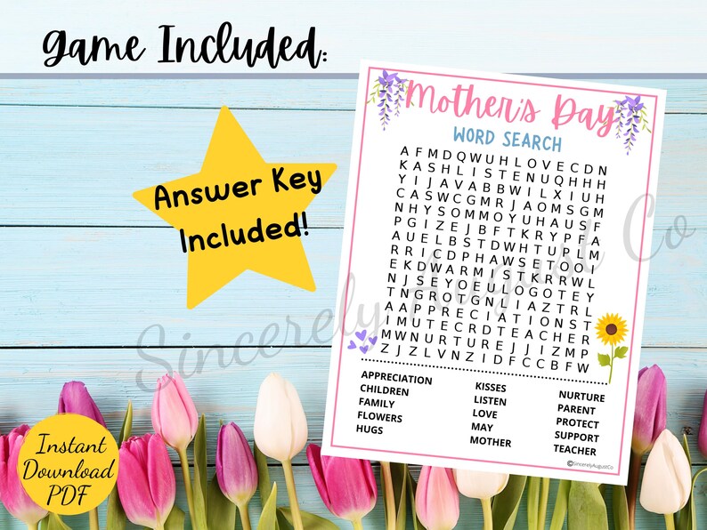 Mothers Day WORD SEARCH - Mothers Day CROSSWORD - Mothers Day Party ...