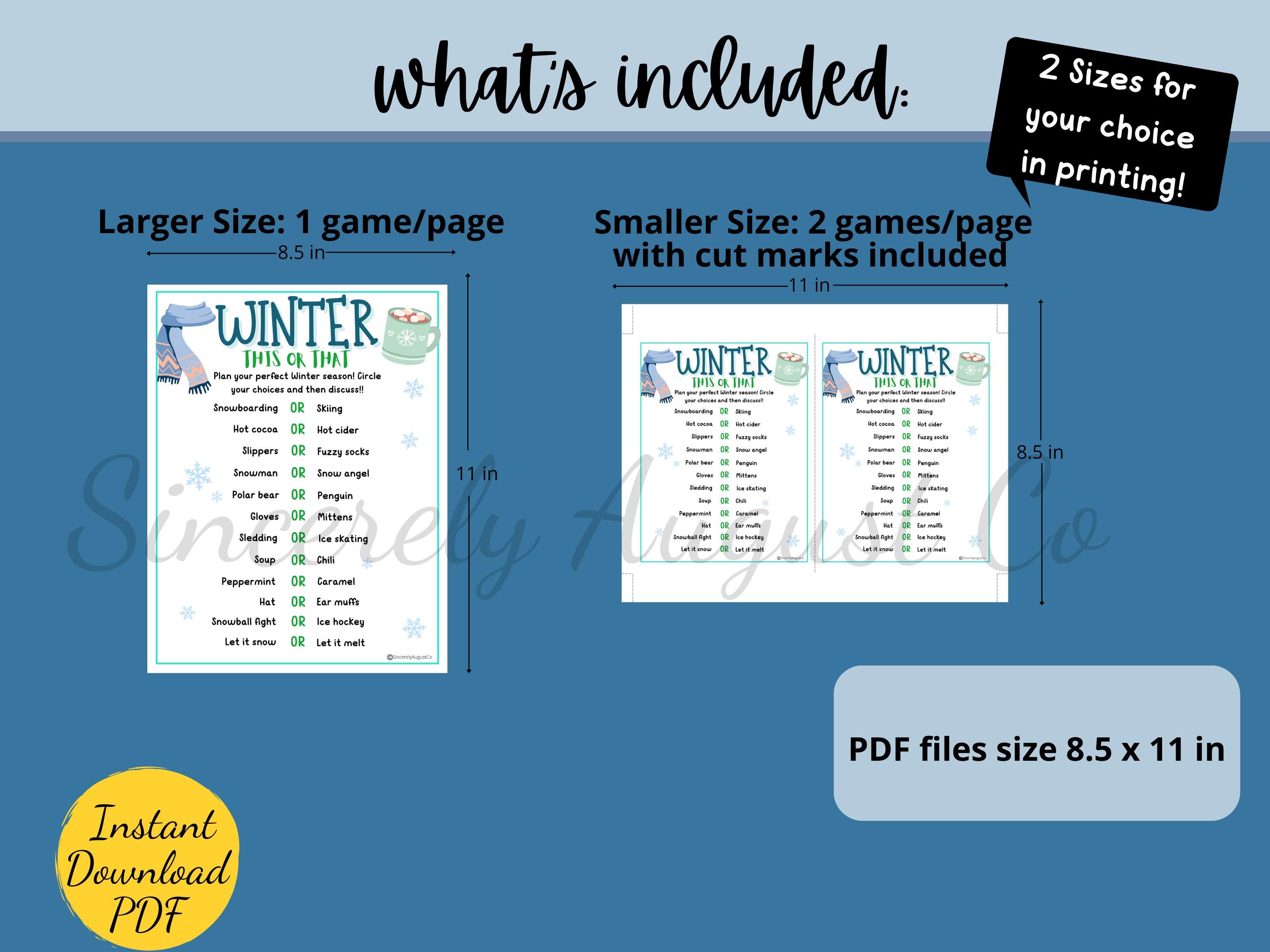 Winter THIS or THAT Game: Printable Party Activity (PDF Download) - Etsy