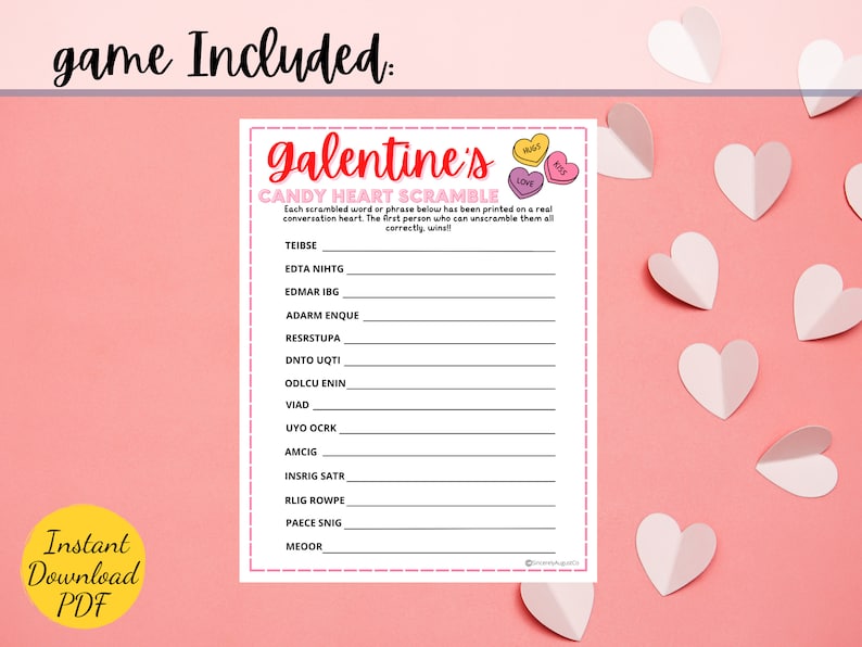 Galentines Candy Hearts WORD SCRAMBLE Game Galentines Day Party Game ...