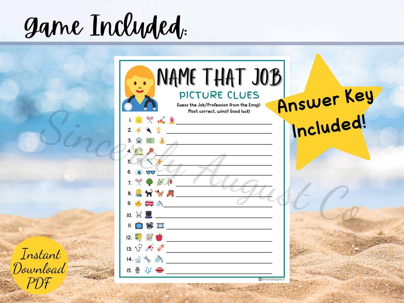 NAME THAT JOB Picture Clues Game - Printable Work Party Game ...