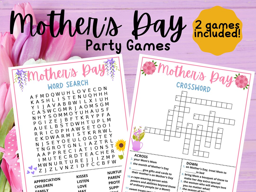 Mothers Day WORD SEARCH Mothers Day CROSSWORD Mothers Day Party Games ...